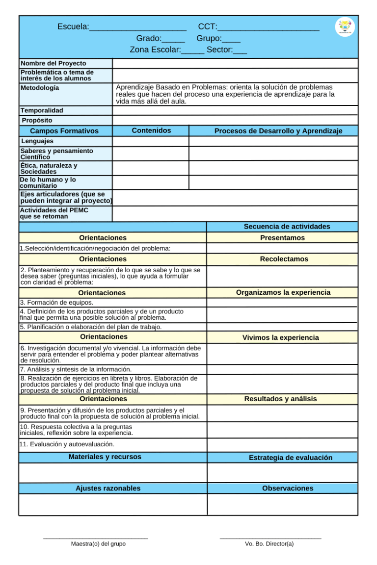 Formatos De Planeación Aprendizaje Basado En Problemas